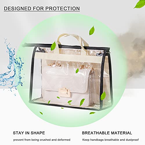 10Pcs Clear Handbag Storage Organizer Dust Cover Bags, LASZOLA 5 Sizes Transparent Purse Protector Storage Bag with Zipper and Handle for closet shelf - Dustproof & Moistureproof (Black+ Beige)