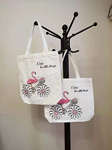 Flamingo Canvas Bag Shopping Canvas Bag Women's Casual Bag Tote Bag Reusable Grocery bag (16W X 14H x 4Bottom inch)