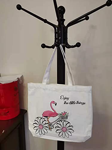 Flamingo Canvas Bag Shopping Canvas Bag Women's Casual Bag Tote Bag Reusable Grocery bag (16W X 14H x 4Bottom inch)