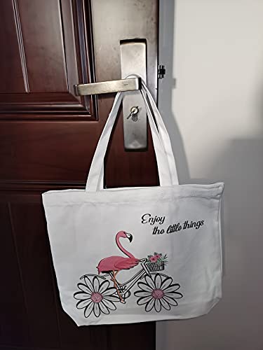 Flamingo Canvas Bag Shopping Canvas Bag Women's Casual Bag Tote Bag Reusable Grocery bag (16W X 14H x 4Bottom inch)