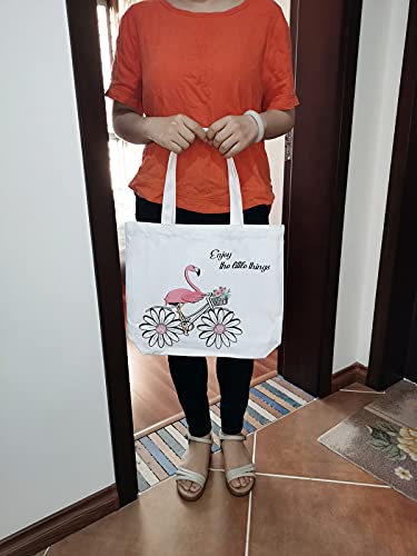 Flamingo Canvas Bag Shopping Canvas Bag Women's Casual Bag Tote Bag Reusable Grocery bag (16W X 14H x 4Bottom inch)