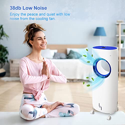 COOLS UP TO 7° F - Evaporative Cooling Fan, Portable Personal Air Cooling with Humidifier Water Tank. Includes Remote, Ice Packs, and 360° Caster Wheels. BUY FROM AN AMERICAN SMALL BUSINESS!