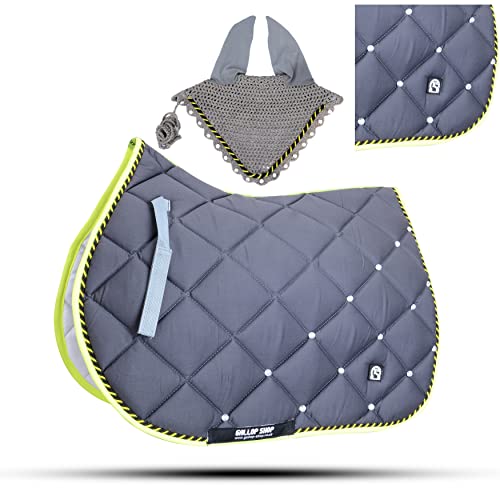 GLP Numnah Horse Saddle Pad with Matching Ear Bonnet (Ship from USA) (Cob, Grey)