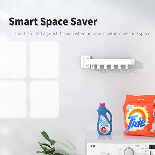 BESTHLS Wall Mounted Portable Clothes Drying Rack with Space Saver Clothes Hangers Design Universal for Balcony Mudroom Bedroom Kitchen Foldable Laundry Rack (2-Pole White)