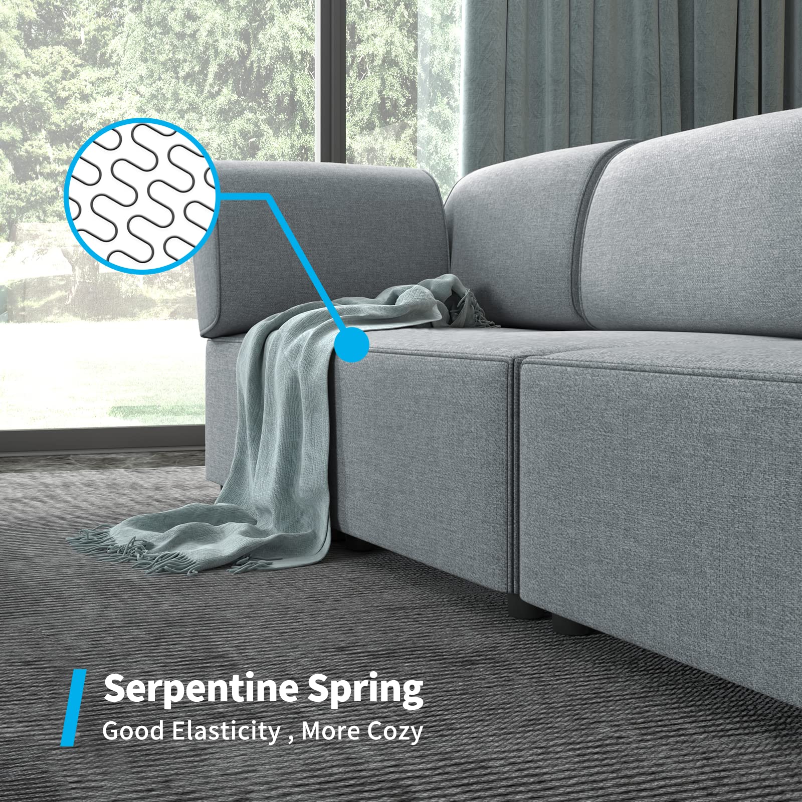 CECER U Shaped Modular Sectional Sofa, Convertible L Shaped Couch Sofa, Queen Sleeper Sofa, Variable Modular Oversized Couches for Living Room, (Light Grey)