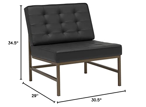 Studio Designs Home Ashlar Modern Metal Frame and Blended Leather Square Accent Chair, 250, Bronze/Black