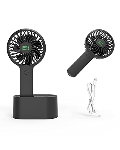 Minthouz Handheld Fan, 90° Automatic Head Shaking Personal Fan with Rotating Base, 3 Speed Adjustable Portable Fan Rechargeable Desk Fan with 2000mAh Built-in Battery, Mini Fan for Office/Home/Outdoor