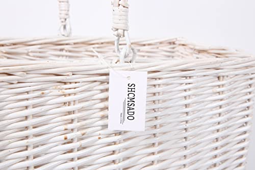 SHCMSADO Woven Wicker Stair Basket with Handles, Step Storage Basket (White)