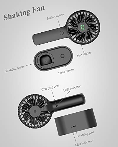 Minthouz Handheld Fan, 90° Automatic Head Shaking Personal Fan with Rotating Base, 3 Speed Adjustable Portable Fan Rechargeable Desk Fan with 2000mAh Built-in Battery, Mini Fan for Office/Home/Outdoor
