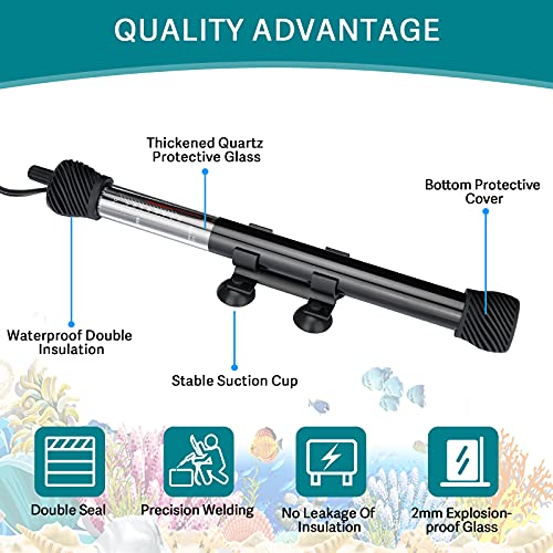 hygger ETL Certification Aquarium Heater, 50W/100W/200W/300W Submersible Fish Tank Thermostat Heater with Adjust Knob Suction Cup for Small Betta Coral Saltwater and Freshwater
