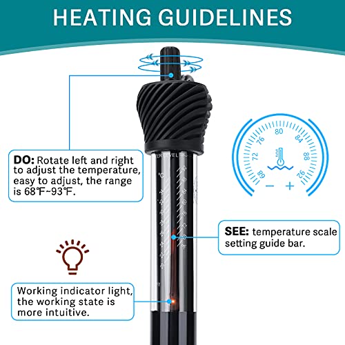 hygger ETL Certification Aquarium Heater, 50W/100W/200W/300W Submersible Fish Tank Thermostat Heater with Adjust Knob Suction Cup for Small Betta Coral Saltwater and Freshwater