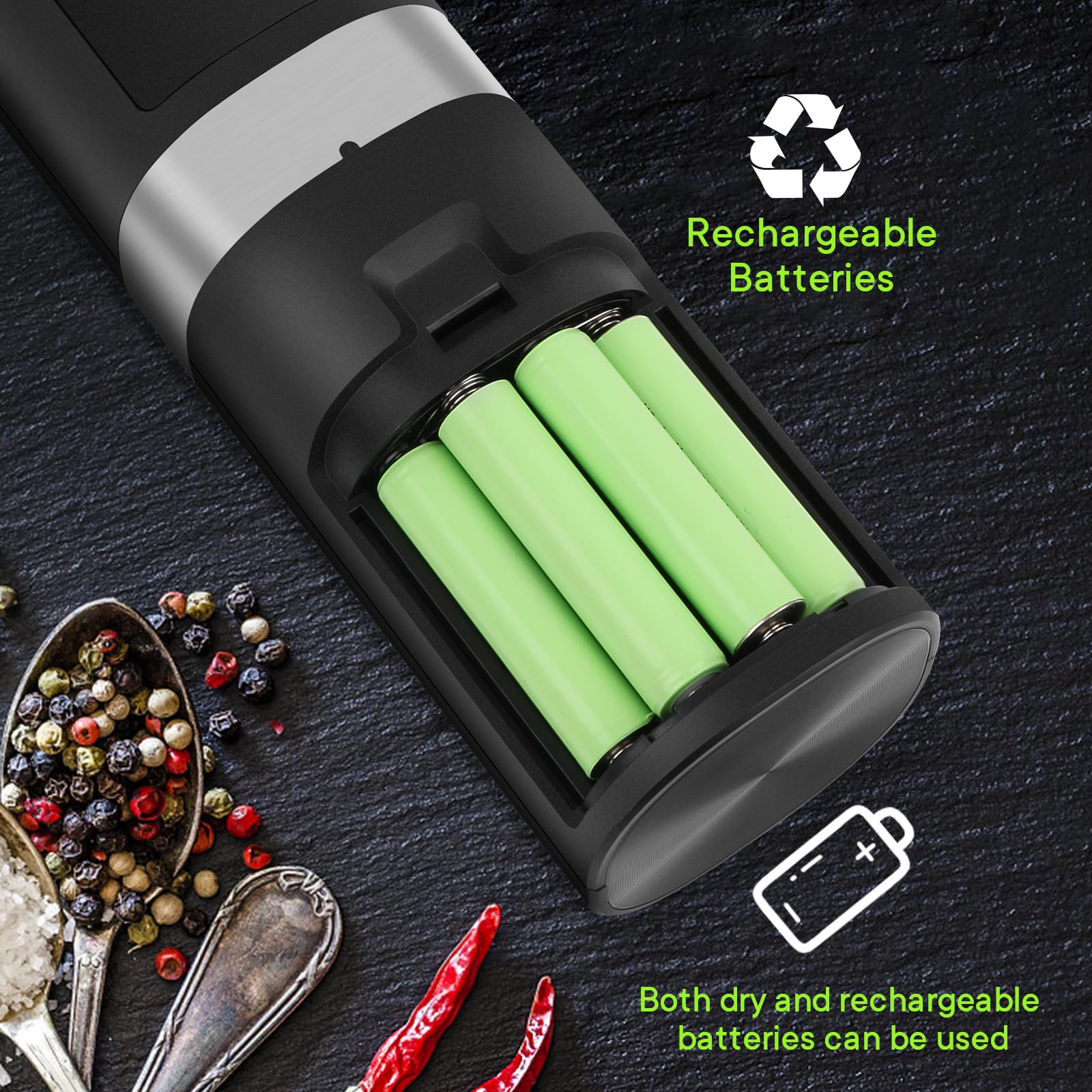 ๐๐๐ POSHPEAK Electric Salt and Pepper Grinder Set (2 Pack), Battery+USB Rechargeable 2 in 1, Auto Seasoning Mills W/Dual Charging Base, One Hand Operation, Adjustable Coarseness Shakers, LED Light