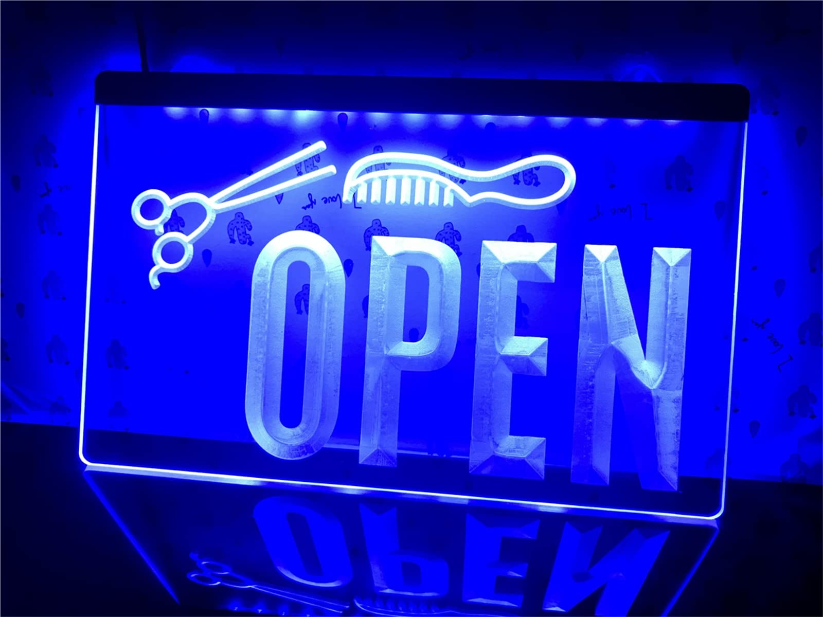 AALINE Open Barber Neon Sign Haircut Scissor Neon Light Barber Shop LED Neon Sign Barbershop Scissors Comb Light up Sign Barber Shop Open Luminous led Sign with Dimmable Switch,Blue,15.7"x11.8"