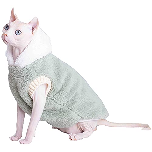 Sweaters Hoodies for Sphynx Cats Winter Warm Thick Soft Cotton Pajamas for Cats Pullover Kitten Shirts with Sleeveless Pet Clothes (Green, L（6.6-8.8lbs）)