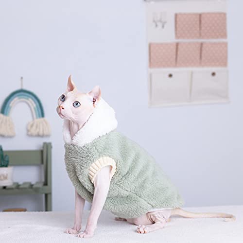 Sweaters Hoodies for Sphynx Cats Winter Warm Thick Soft Cotton Pajamas for Cats Pullover Kitten Shirts with Sleeveless Pet Clothes (Green, L(6.6-8.8lbs))