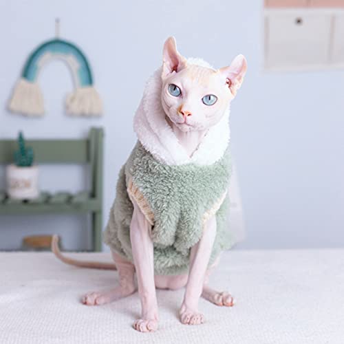 Sweaters Hoodies for Sphynx Cats Winter Warm Thick Soft Cotton Pajamas for Cats Pullover Kitten Shirts with Sleeveless Pet Clothes (Green, L(6.6-8.8lbs))