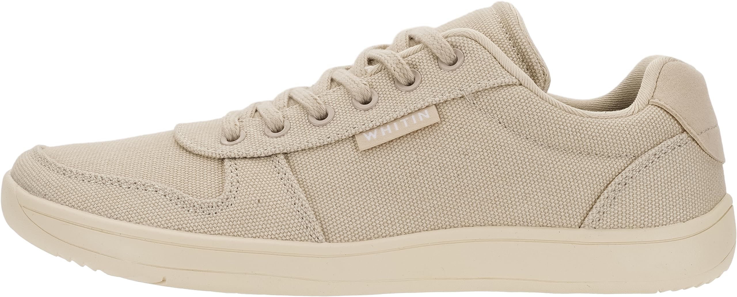 WHITIN Wide Toe Box Shoes for Women Canvas Minimalist Barefoot Sneakers Zero Drop Sole Minimus Size 9 Fashion Training Beige 40