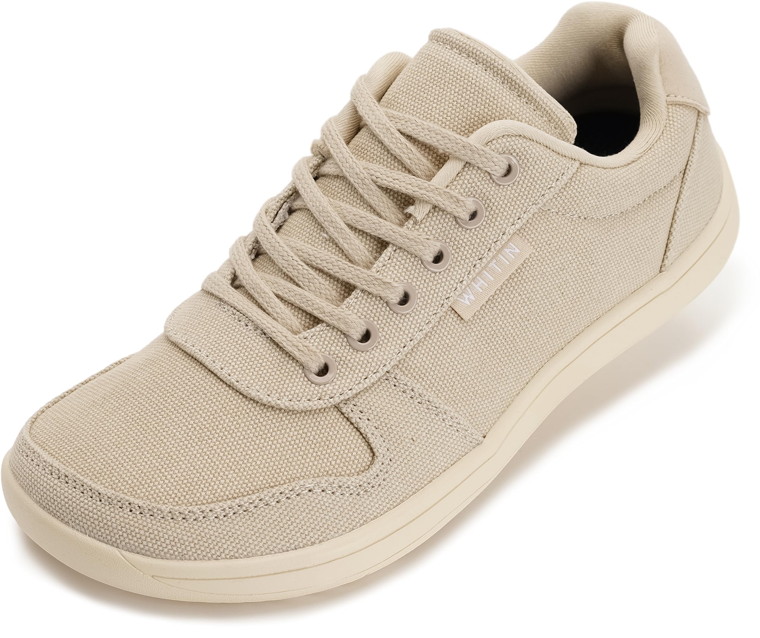 WHITIN Wide Toe Box Shoes for Women Canvas Minimalist Barefoot Sneakers Zero Drop Sole Minimus Size 9 Fashion Training Beige 40