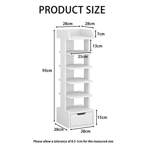 Mepplzian Shoe Rack Storage Rack with Bottom Drawer & 6 Shoe Rack Compartments, Space Saving Shoe Rack, Suitable for Bedroom, Living Room & Office(White Small)