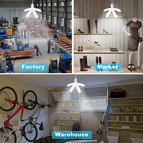 GoolRC 4 Pack LED Garage Lights, 48W 6000LM 6500K E27/B22 LED Garage Ceiling Lights with 4 Adjustable Panels for Garages, Workshop,Indoor, Outdoor