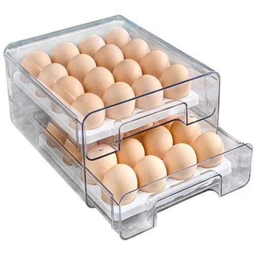 Sweetdecor 32 Grid Egg Holder with Removable Tray Drawer Type Egg Storage Box Transparent Egg Storage Container for Fridge, White
