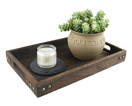 12.5 Inch Little Storage Tray with Handles, Wood Serving Tray, Decorative Nesting Tray for Cups, Remotes
