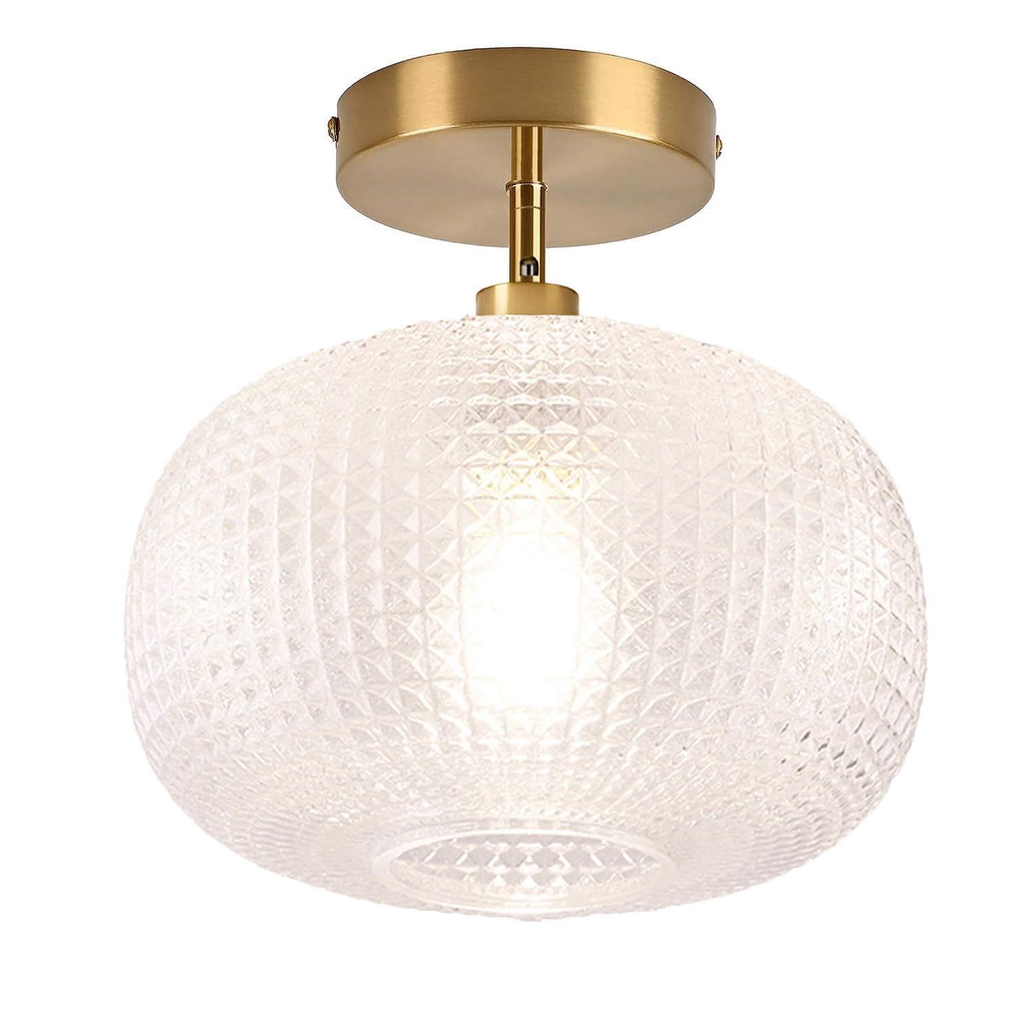 Gold Semi Flush Mount Ceiling Light Fixture,Hallway Light Fixtures,Industrial Close to Ceiling Light,Globe Glass Ceiling Light Fixture,Vintage Ceiling Lamp,Farmhouse Light for Bathroom Entryway