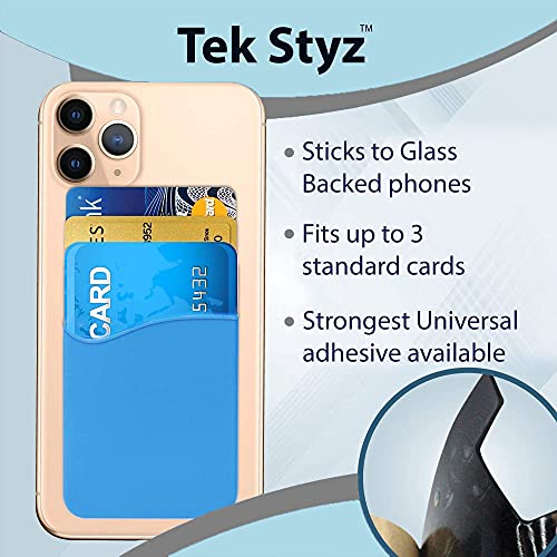 Tek Styz PRO Stick on Wallet Works for Zen Mobile Admire Fab with Room for 3 Cards/ID/Money 3pack (Blue,Green,Pink)