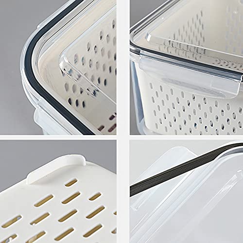 Food Storage Container,3 Piece Set, Vegetable Fruit Storage Container, Built-in Removable Drain Basket, Stackable Storage Container for Fridge