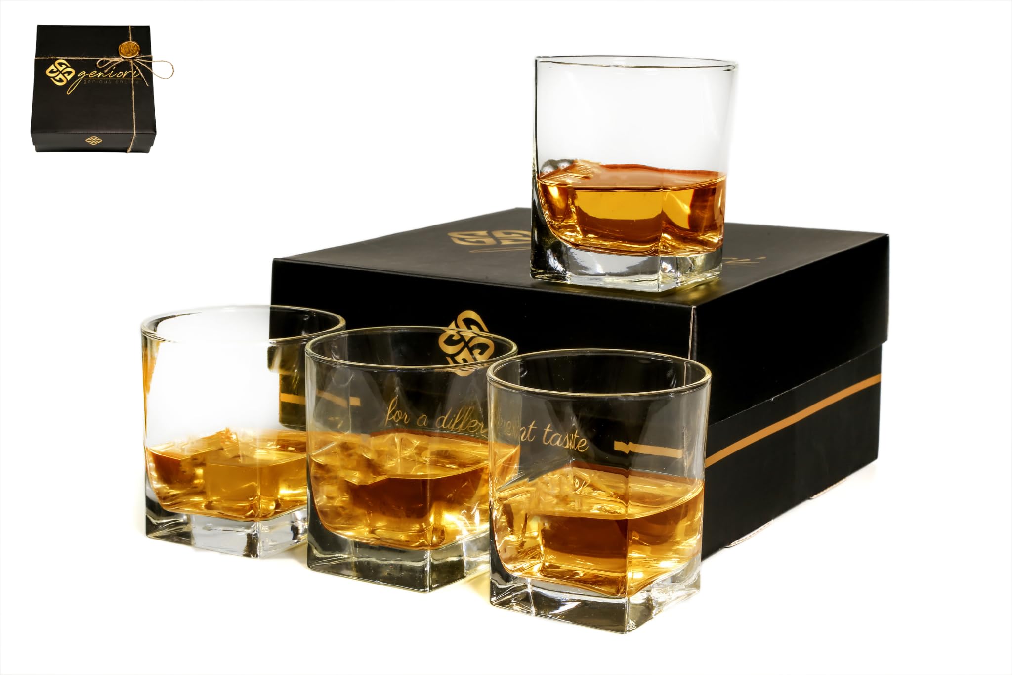 Crystal Whiskey Glasses Set of 4, Luxury Gift box set for Men, Old Fashioned 10.5 Oz Heavy Base, Bourbon Scotch Cognac Cocktail Whisky Gin Rum Liqueur Drinking Lowball Rock Tumbler Barware set