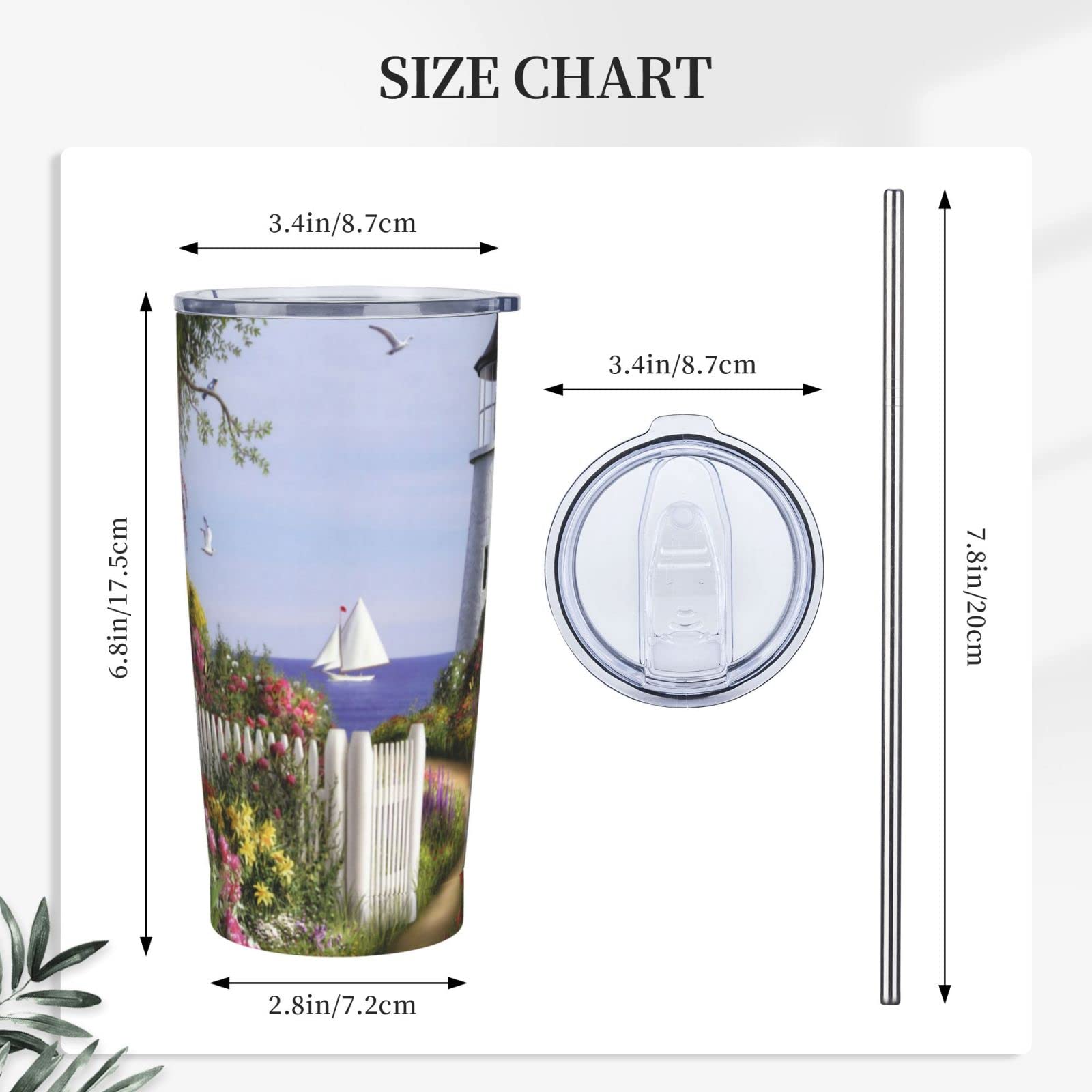 MORYEN 20 OZ Tumbler Double Wall Stainless Steel Cup Lighthouse Diamond Painting Printed Vacuum Insulated Coffee Cups Car Mug Home Office Travel