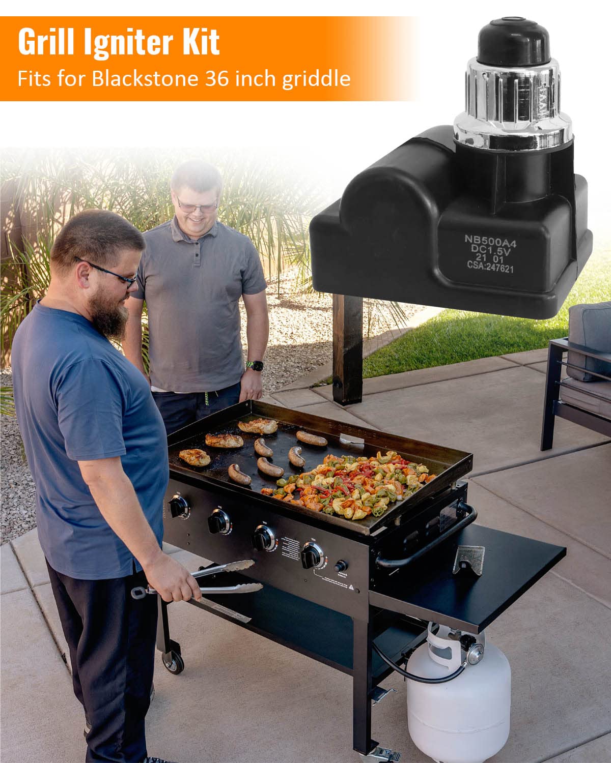 YIGUCS Grill Igniter Kit Fit for Blackstone 36 Inch Griddle, 4 Outlet Electronic Push Button Electronic Igniter Replacement Spark Plug Kit
