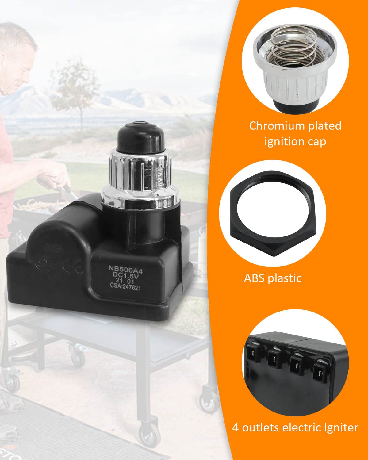 YIGUCS Grill Igniter Kit Fit for Blackstone 36 Inch Griddle, 4 Outlet Electronic Push Button Electronic Igniter Replacement Spark Plug Kit