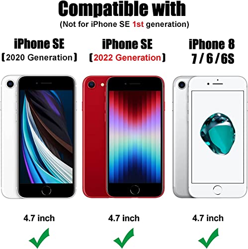 NGB Compatible for iPhone 6 6S 7 8 Case, iPhone SE 3 2022/iPhone SE 2 2020 Case with Tempered Glass Screen Protector, Ring Holder, Girls Women Kids Liquid Glitter TPU Cute Case (Pink/Aqua)