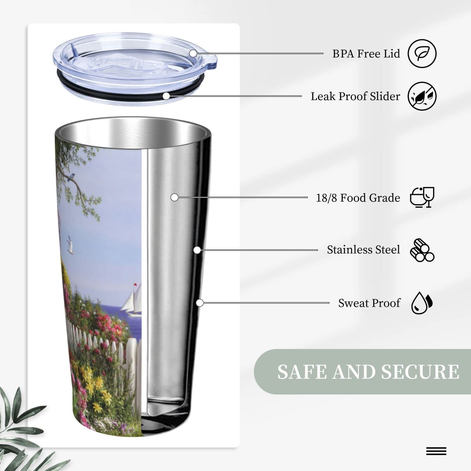 MORYEN 20 OZ Tumbler Double Wall Stainless Steel Cup Lighthouse Diamond Painting Printed Vacuum Insulated Coffee Cups Car Mug Home Office Travel