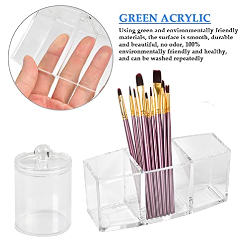 TIMESETL 5 Pack Qtip Holder Dispenser for Cotton Ball, Cotton Swab, Cotton Round Pads, Floss, 10 oz Clear Plastic Apothecary Jar Set for Bathroom Canister Storage Organization, Vanity Makeup Organizer