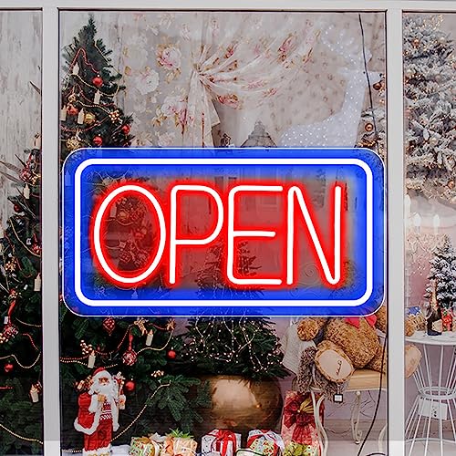 Open Sign With Adapter Neon Open Sign LED With 5 Adjustable Brightness Open Signs For Business Window Open Neon Sign Party Stores Shop Coffee Salon Hotel (Blue/Red-Horizontal) 16.5"X 9"