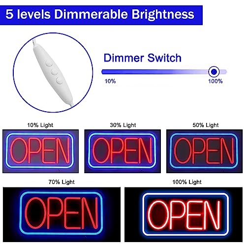 Open Sign With Adapter Neon Open Sign LED With 5 Adjustable Brightness Open Signs For Business Window Open Neon Sign Party Stores Shop Coffee Salon Hotel (Blue/Red-Horizontal) 16.5"X 9"