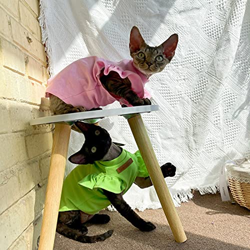 Shirts for Sphynx Cats Summer Breathable Solid Color Cotton Shirts Round Collar Pullover Kitten Shirts with Flared Sleeves Pet Clothes for Cat (Green, L(6.6-8.8lbs))
