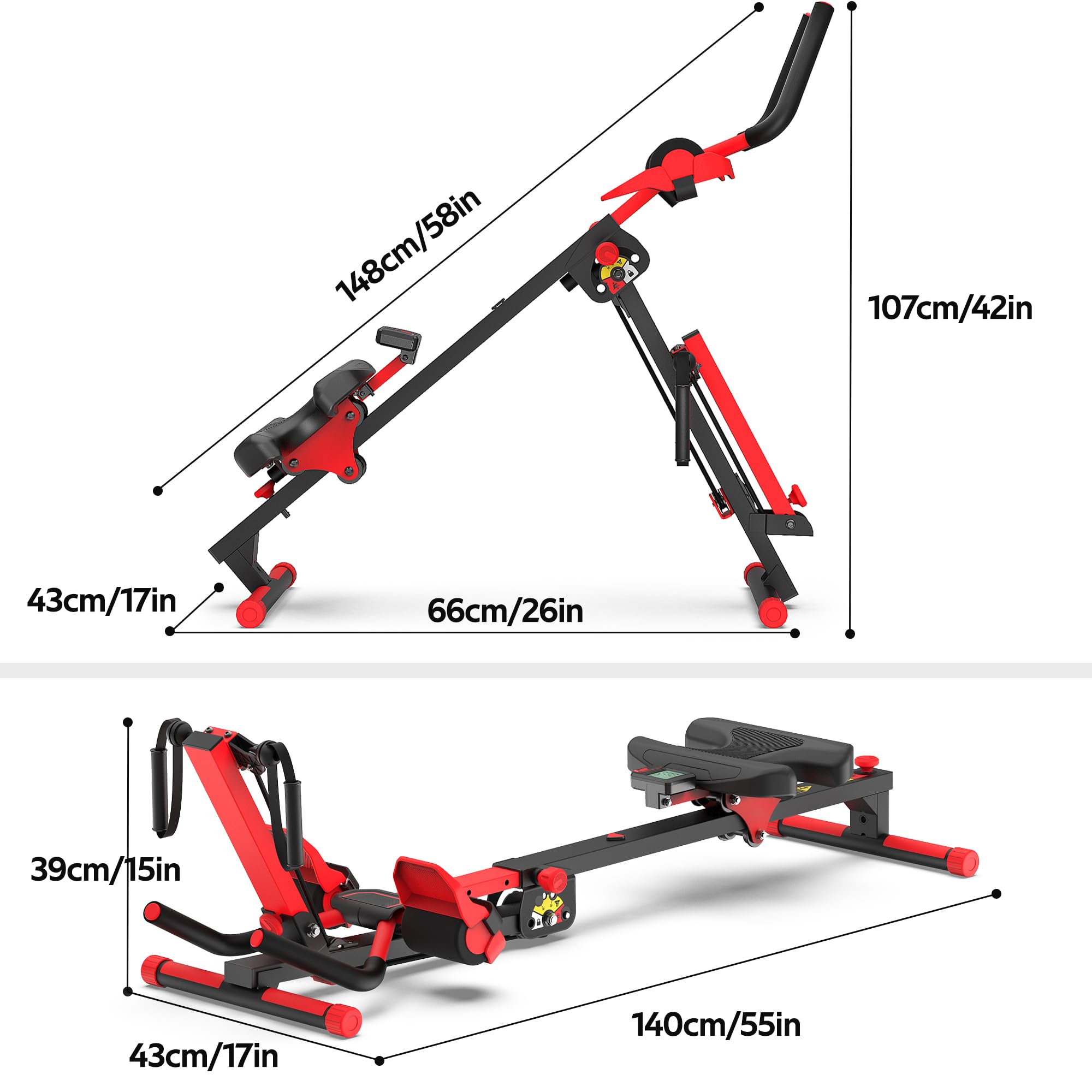 4 in 1 Rowing Machine with Adjustable Resistance Bands, Multifunction Rower Abdominal Fitness Equipment, Full Body Workout Machine for Home Gym