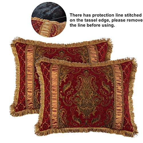 Loom and Mill 13-Piece Comforter Bed in a Bag, Classic Damask Jacquard Comforter Sets King, Luxury Bedding Set with Bed Skirt, Euro Shams and Decorative Pillows, All Season(Florence, King) Red