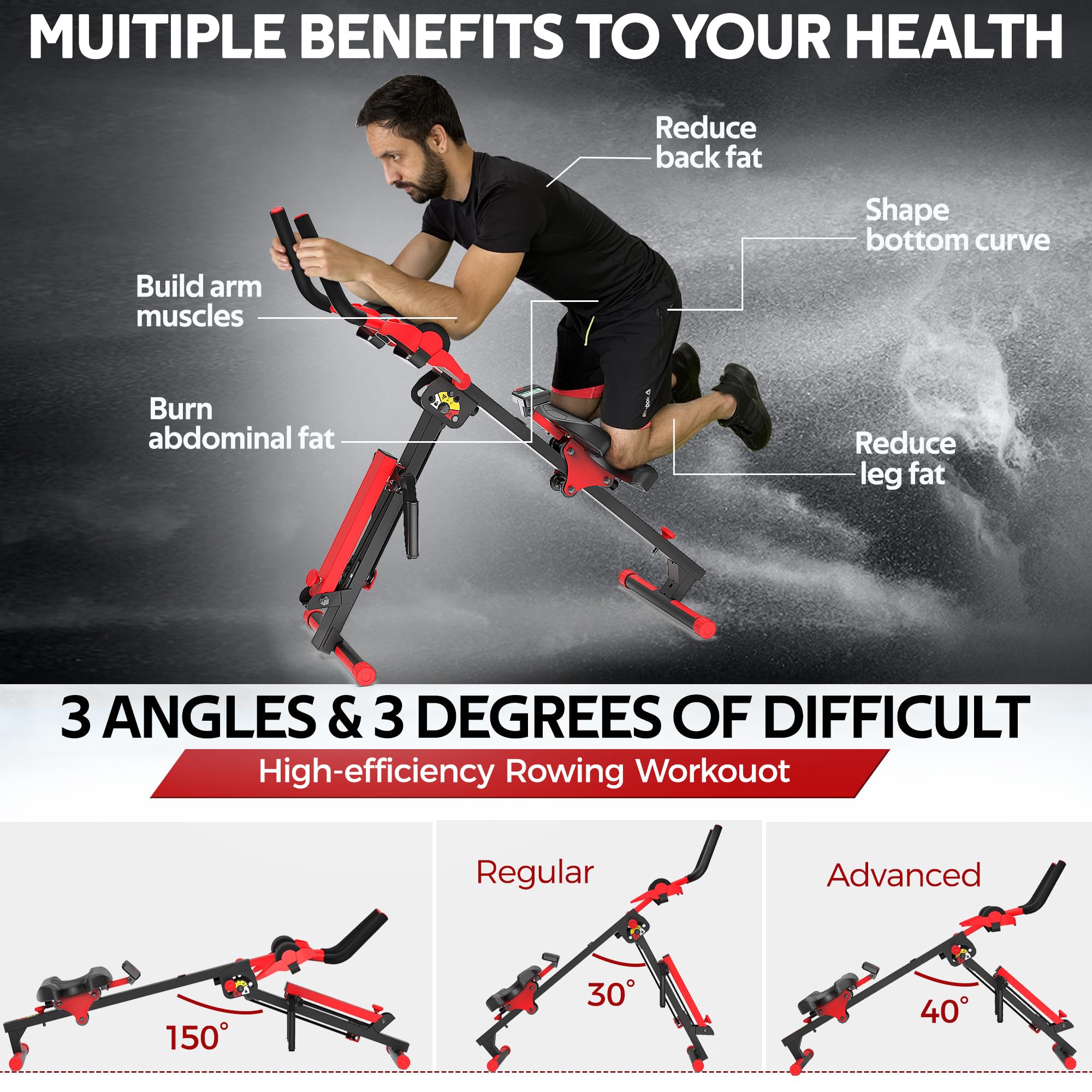 4 in 1 Rowing Machine with Adjustable Resistance Bands, Multifunction Rower Abdominal Fitness Equipment, Full Body Workout Machine for Home Gym
