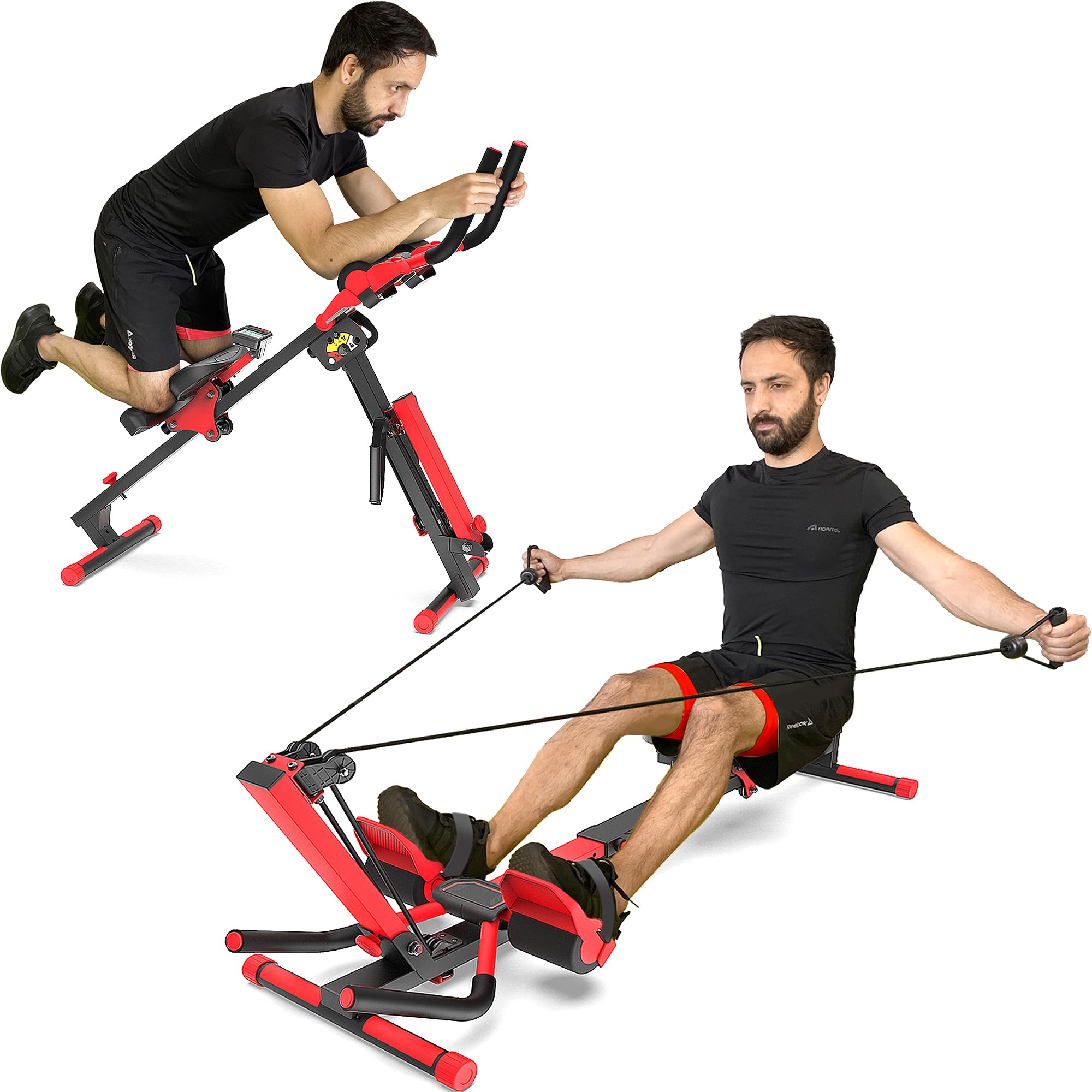 4 in 1 Rowing Machine with Adjustable Resistance Bands, Multifunction Rower Abdominal Fitness Equipment, Full Body Workout Machine for Home Gym