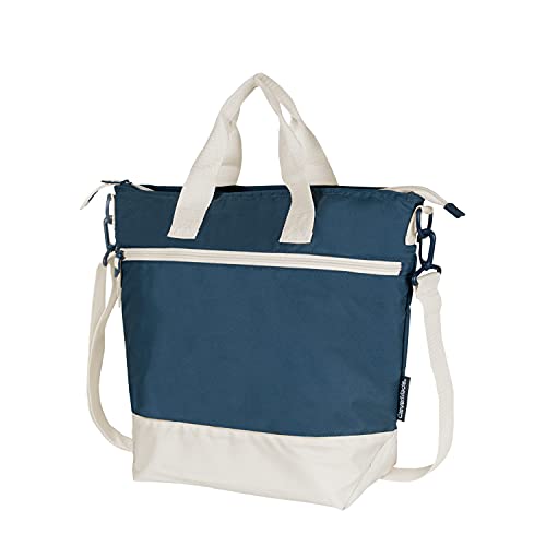 CleverMade Reusable Lunch Bag Cooler - Insulated Beach-Tote for Men & Women - Great for Meal Prep, Travel, Grocery Shopping - 12 Can Capacity with Shoulder Strap, Navy/Cream