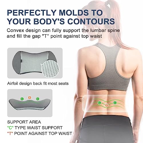 Dikuer Lumbar Support Pillow for Office Chair and Car Seat with Adjustable Strap, Anti-Slip Back Support Pillow for Lower Back Pain Relief, Ergonomic Memory Foam with Washable Cover for Bed, Travel