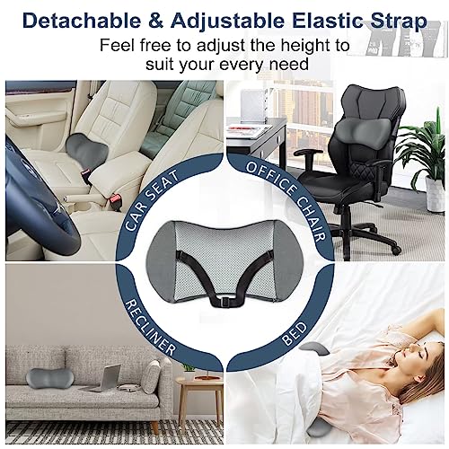 Dikuer Lumbar Support Pillow for Office Chair and Car Seat with Adjustable Strap, Anti-Slip Back Support Pillow for Lower Back Pain Relief, Ergonomic Memory Foam with Washable Cover for Bed, Travel
