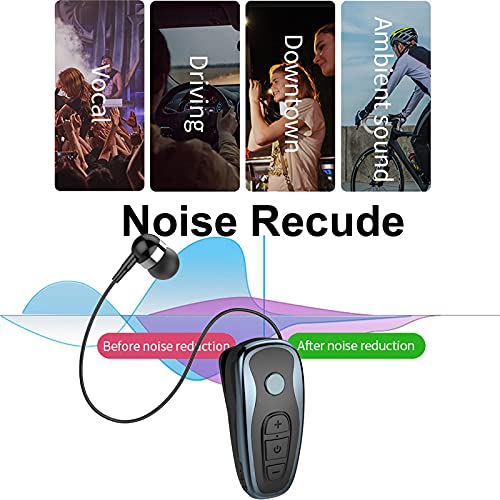 Retractable Wireless Headset Headphone Stereo Earphone V5.0 Noise Cancelling Mic Clip on Earpiece Comfortable HandsFree Headset 11Hrs Talking Time Sports Business Trucker Driver Earbud