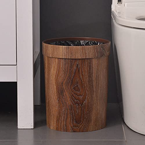 DOITOOL Round Waste Bin Office Trash Cans Small Trash Can Wood Round Wastebasket Garbage Bin Trash Pail Container for Home Bathroom Kitchen Office Small Waste Basket Plastic Wastebasket