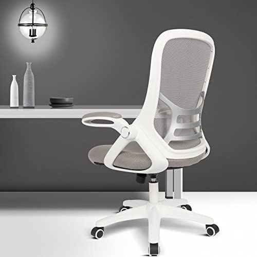 Office Chair Ergonomic Mesh Swivel Computer Task Desk Chair Comfortable, Flip-up Arms, Adjustable Height (Grey)