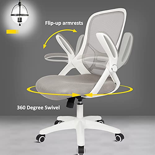 Office Chair Ergonomic Mesh Swivel Computer Task Desk Chair Comfortable, Flip-up Arms, Adjustable Height (Grey)